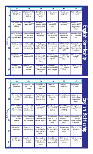 Infinitives Legal Size Text Battleship Game | Teaching Resources