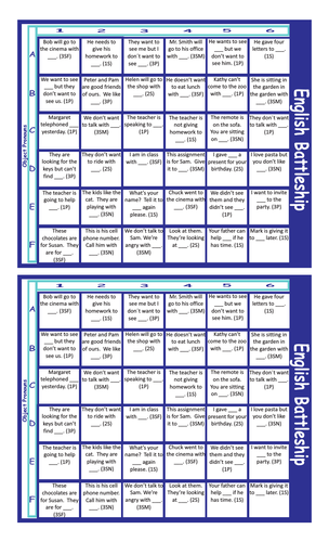 Object Pronouns Legal Size Text Battleship Game | Teaching Resources