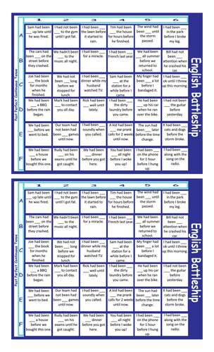 Past Perfect Continuous Tense Legal Size Text Battleship Game ...