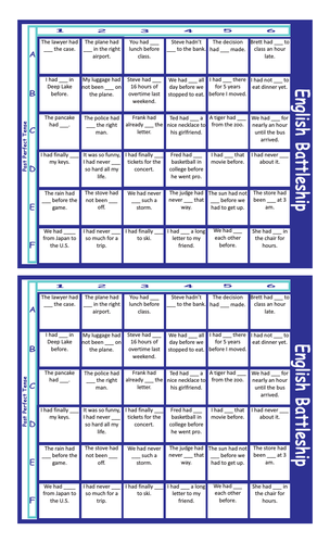 Past Perfect Tense Legal Size Text Battleship Game | Teaching Resources