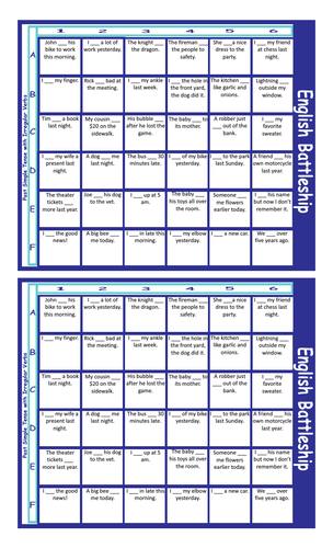 Past Simple Tense with Irregular Verbs Legal Size Text Battleship Game ...