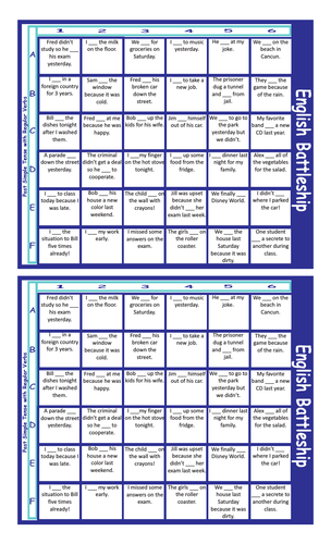 Past Simple Tense with Regular Verbs Legal Size Text Battleship Game ...