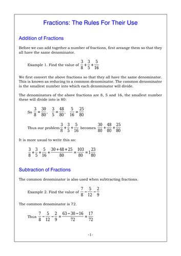 Rules of Fractions | Teaching Resources