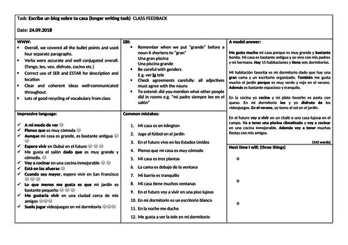 MFL writing: whole class feedback sheet | Teaching Resources MFL writing: whole class feedback sheet | Teaching Resources