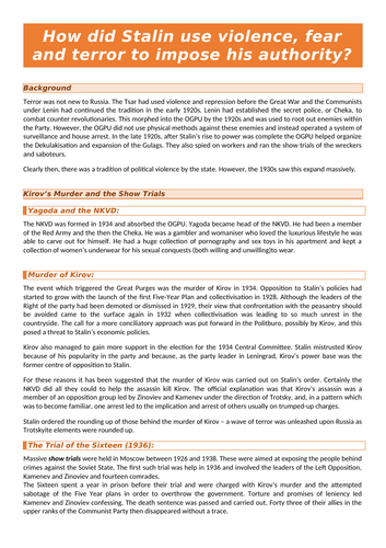 Enquiry Question: How did Stalin use violence, terror and fear to ...