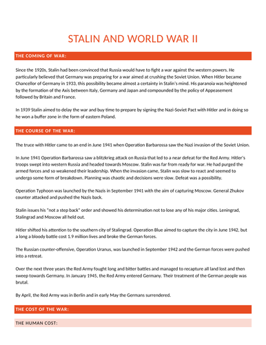 Enquiry Question: How did Stalin use foreign policy to strengthen his ...