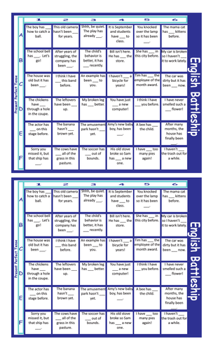 Present Perfect Tense Legal Size Text Battleship Game | Teaching Resources