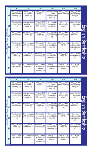 Present Simple with Verb Be Legal Size Text Battleship Game | Teaching ...