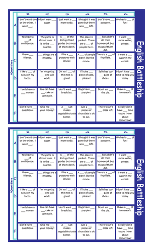 Quantifiers Legal Size Text Battleship Game | Teaching Resources