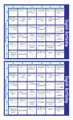 Reflexive and Reciprocal Pronouns Legal Size Text Battleship Game ...