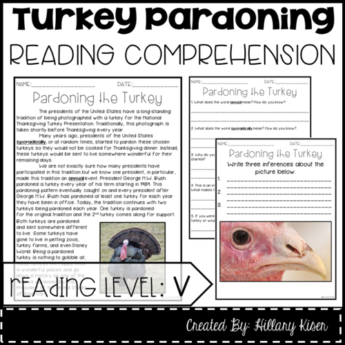 Leveled Text V: Pardoning of the Turkey | Teaching Resources