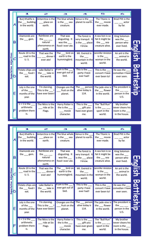 Superlative Adjectives Legal Size Text Battleship Game | Teaching Resources