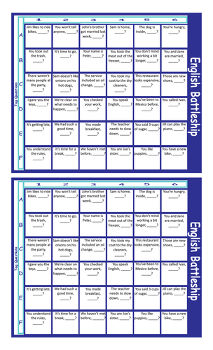 Tag Questions Legal Size Text Battleship Game | Teaching Resources