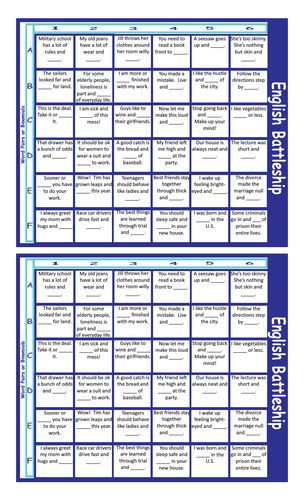 Word Pairs or Binomials Legal Size Text Battleship Game | Teaching ...