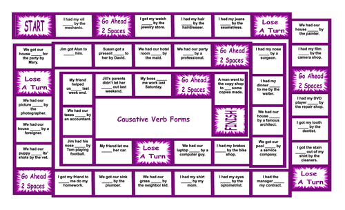 Causative Verb Forms Legal Size Text Board Game | Teaching Resources