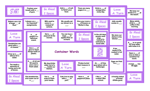 Container Words Legal Size Text Board Game | Teaching Resources