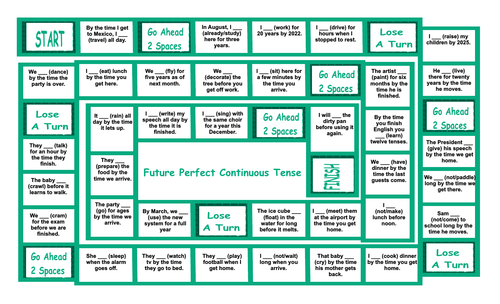 Future Perfect Continuous Tense Legal Size Text Board Game | Teaching ...