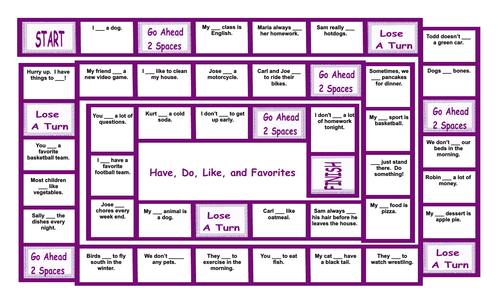 Have, Do, Like, and Favorites Legal Size Text Board Game | Teaching ...