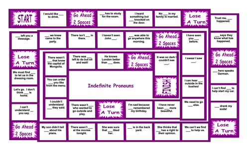 Indefinite Pronouns Legal Size Text Board Game | Teaching Resources