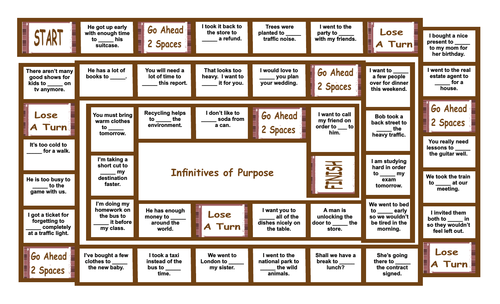 Infinitives of Purpose Legal Size Text Board Game | Teaching Resources