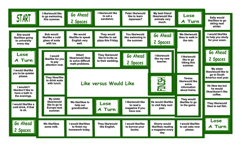 Like versus Would Like Legal Size Text Board Game | Teaching Resources