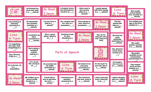 Parts of Speech Legal Size Text Board Game | Teaching Resources
