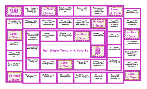 Past Simple Tense with Verb Be Legal Size Text Board Game | Teaching ...