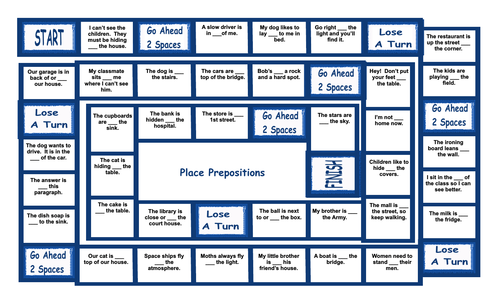 Place Prepositions Legal Size Text Board Game | Teaching Resources