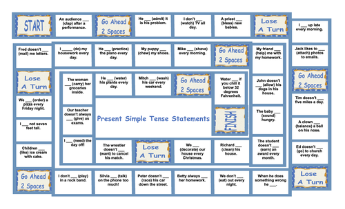 Present Simple Tense Statements Legal Size Text Board Game | Teaching ...