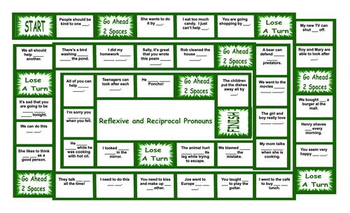 Reflexive and Reciprocal Pronouns Legal Size Text Board Game | Teaching ...
