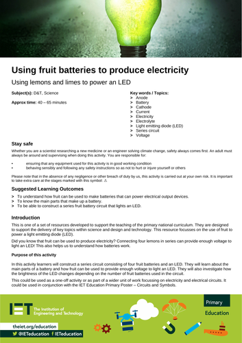 Using fruit batteries to produce electricity | Teaching Resources