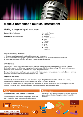 Make a homemade musical instrument | Teaching Resources