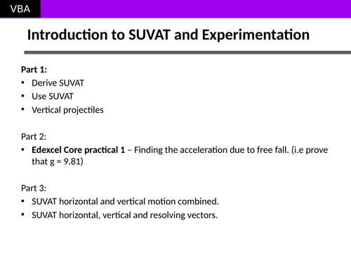 SUVAT and Projectiles (including finding gravity experimentally) (AS ...