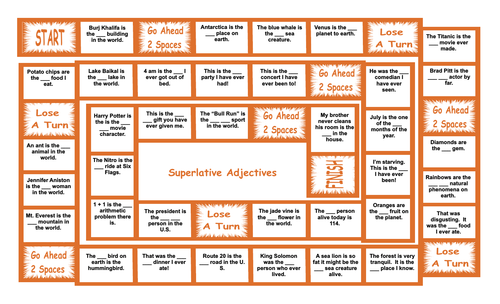 Superlative Adjectives Legal Size Text Board Game | Teaching Resources