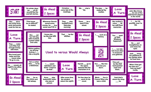 Used to versus Would Always Legal Size Text Board Game | Teaching Resources