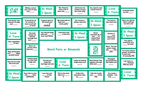 Word Pairs or Binomials Legal Size Text Board Game | Teaching Resources