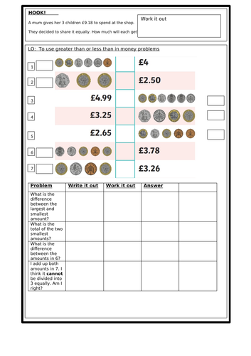 MONEY PROBLEMS LKS2 | Teaching Resources