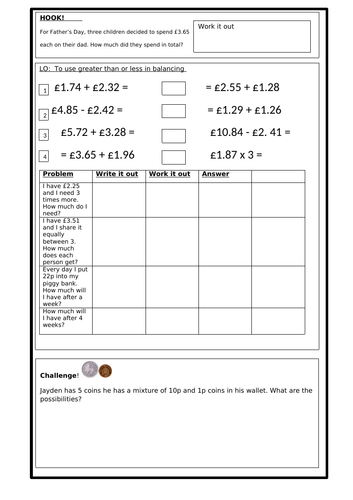 MONEY PROBLEMS LKS2 | Teaching Resources