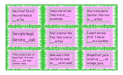 Comparisons with As ...+... As Legal Size Text Card Game | Teaching ...