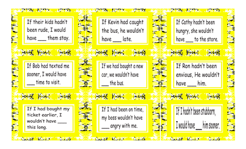 Conditional Sentences Type 3 Legal Size Text Card Game | Teaching Resources