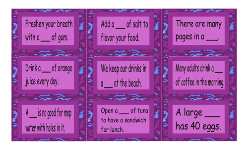 Container Words Legal Size Text Card Game | Teaching Resources
