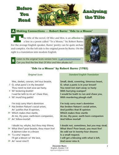 John Steinbeck: Of Mice and Men - The Title - Robert Burns' Poem Ode to ...