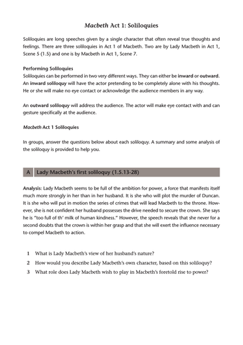 Macbeth (Shakespeare) Storyboard a Soliloquy (Act 1) | Teaching Resources