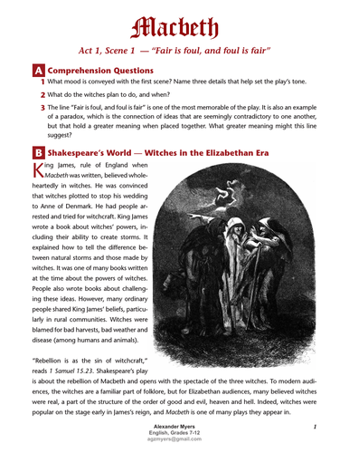 FREE Macbeth (IGCSE Shakespeare) - Act 1, Scene 1 - The Witches (Lesson ...