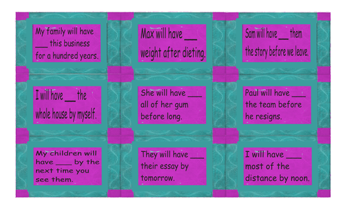 Future Perfect Tense Legal Size Text Card Game | Teaching Resources