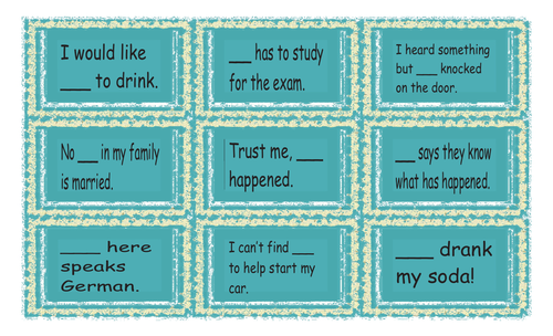 Indefinite Pronouns Legal Size Text Card Game | Teaching Resources