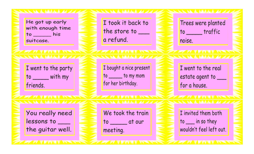 Infinitives of Purpose Legal Size Text Card Game | Teaching Resources