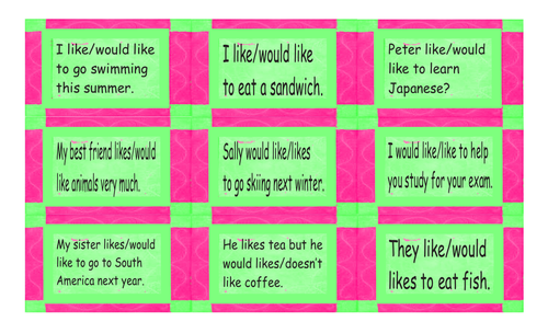 Like versus Would Like Legal Size Text Card Game | Teaching Resources