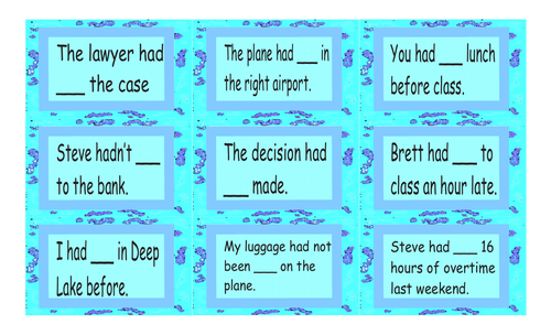Past Perfect Tense Legal Size Text Card Game | Teaching Resources