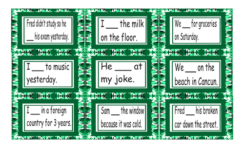 Past Simple Tense with Regular Verbs Legal Size Text Card Game ...